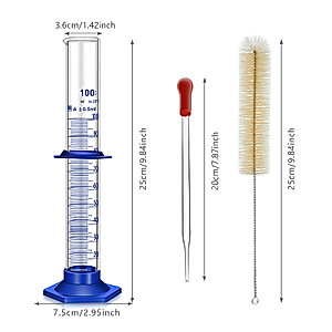 Thick Glass Graduated Cylinder Measuring Liquid Lab Cylinders with Anti-Falling Plastic Base and Bumper Guards and Cylinder Brush (Glass, 100ML)