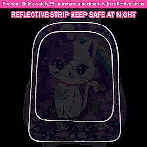 KLFVB Kids Rolling Backpack for Girls, Roller Wheels School Bag with Lunch Bag, Wheeled Sequins School Bookbag for Children - Cat