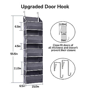 ULG 1 Pack Over Door Organizer with 5 Large Pockets 10 Mesh Side Pockets, 44 lbs Weight Capacity Hanging Storage Organizer with Clear Window Kids Toys, Shoes, Diapers, Dark Grey, 5 Layers