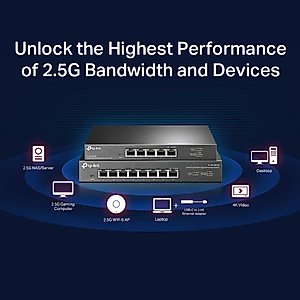 TP-Link Unmanaged 5-Port 2.5G Multi-Gigabit Desktop Switch, 802.3X Flow Control, 802.1p/DSCP QoS, Ideal for Small and Home Office with fanless Design, Metal Casing, Plug and Play (TL-SG105-M2)
