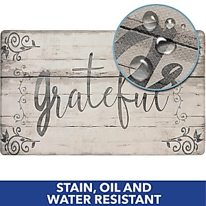 Home Dynamix Cozy Living Grateful Floral Runner Anti-Fatigue Kitchen Mat, Non-Slip Floor Mat, Padded Standing Desk Mat, Grey/Cream, 17.5"x30"