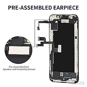 for iPhone XS Screen Replacement 5.8” With Ear Speaker and Proximity Sensor, 3D Touch LCD Display Digitizer Full Assembly with Front Earpiece Fix Tools Glass, Repair Kit for A1920, A2097, A2098, A2100