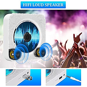 Qoosea CD Player with Bluetooth, Portable Wall Mountable CD Player with Dust Cover, Small Kpop CD Player Gift Home Audio Boombox with Remote Control FM Radio Colorful Light Headphone Jack AUX