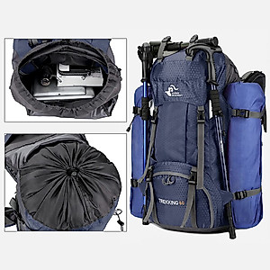 Kerxinma 60L Hiking Backpack Waterproof Travel Hiking Camping with Daypack Cover (Blue)