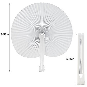 36 Pack Folding Paper Fans Round Shape Handheld Fans Plastic Handle Wedding Party Favors White