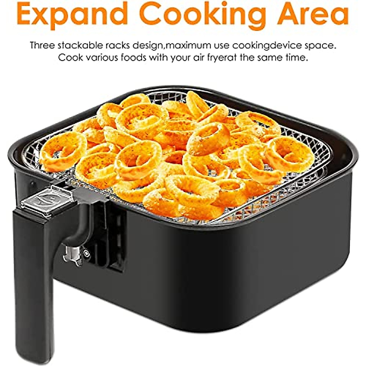 8" Air Fryer Rack,3 Stackable Square Stainless Steel Air Fryer Rack Compatible with Instant Vortex,Philips,COSORI Air Fryer, Fit all 4.2QT - 5.8QT Oven Press Cooker Dehydrator Rack Air Fryer Accessories