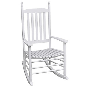 vidaXL Solid Wood Rocking Chair - Classic White Rocker Armchair with a Curved Seat - Weather-Resistant Fir Hardwood, for Living Room or Patio