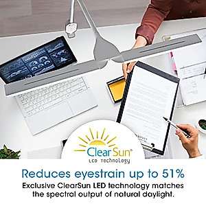 OttLite Pivot LED Clamp Desk Lamp - Dual Lamp Shades & Flexible Neck with ClearSun LED Technology - 3 Color Temperature Modes, Dimmable LEDs & Touch-Activated Controls for Crafting, Sewing, & Studying