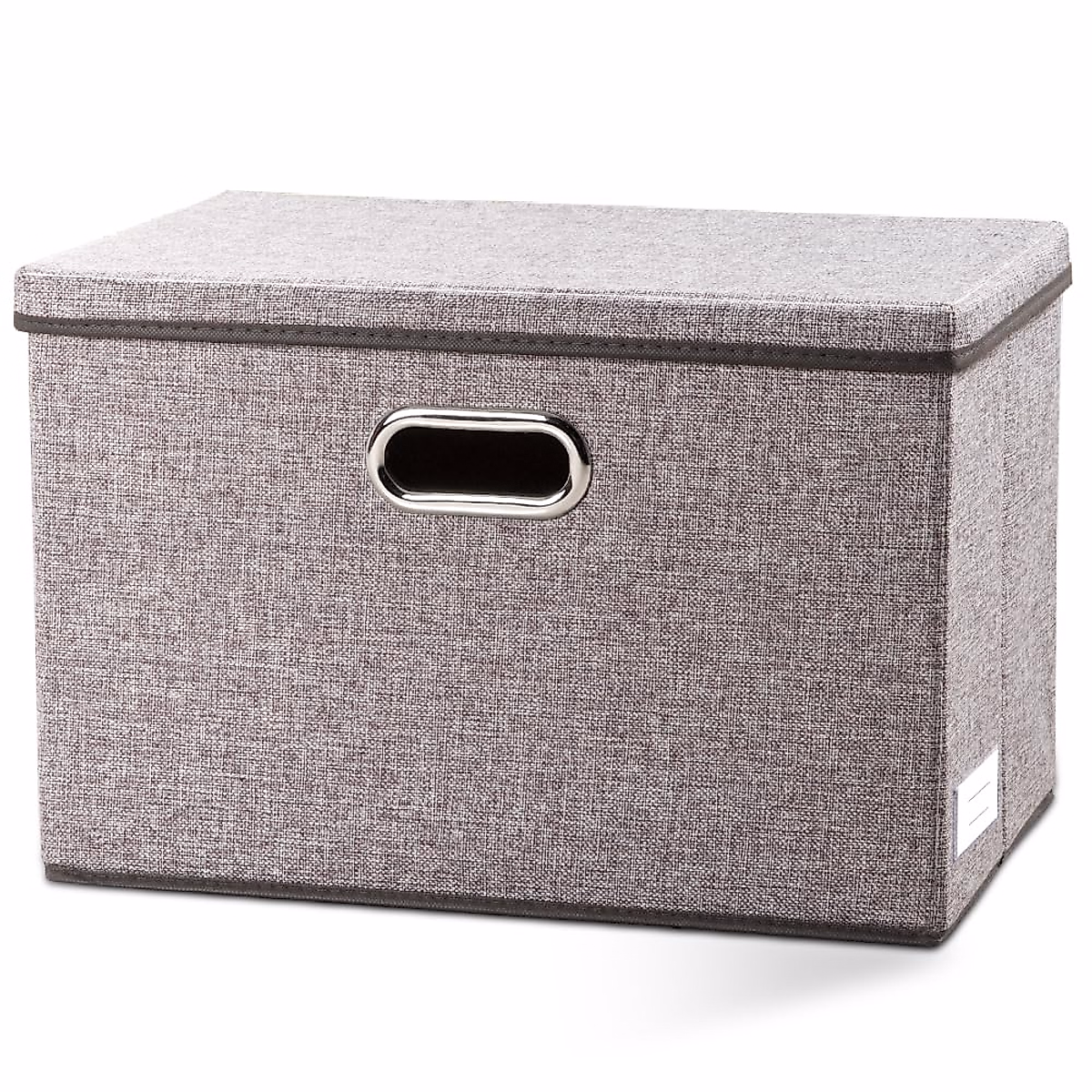 PRANDOM Large Foldable Storage Bin with Lid [1-Pack] Linen Fabric Decorative Storage Box Organizer Containers Basket Cube with Handles Divider for Bedroom Closet Office Living Room (17.7x11.8x11.8)