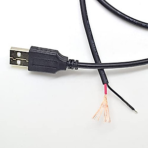 2pcs 1M/3.3Ft 20AWG USB 2.0 Male Plug 2pin Wire DIY Pigtail Cable 5V 5A Black USB Power Cable