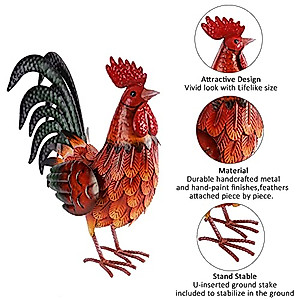 Shorayn Metal Rooster Decor Garden Statue Outdoor Chicken Sculpture Yard Art Kitchen Decor