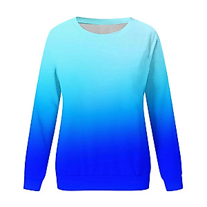 Ceboyel Long Sleeve Shirts for Women Crewneck Sweatshirt Pullover Casual Long Sleeve Tops Trendy Loose Fit Fall Clothing 2023 Gymnastics Sweatshirt Blue 2X