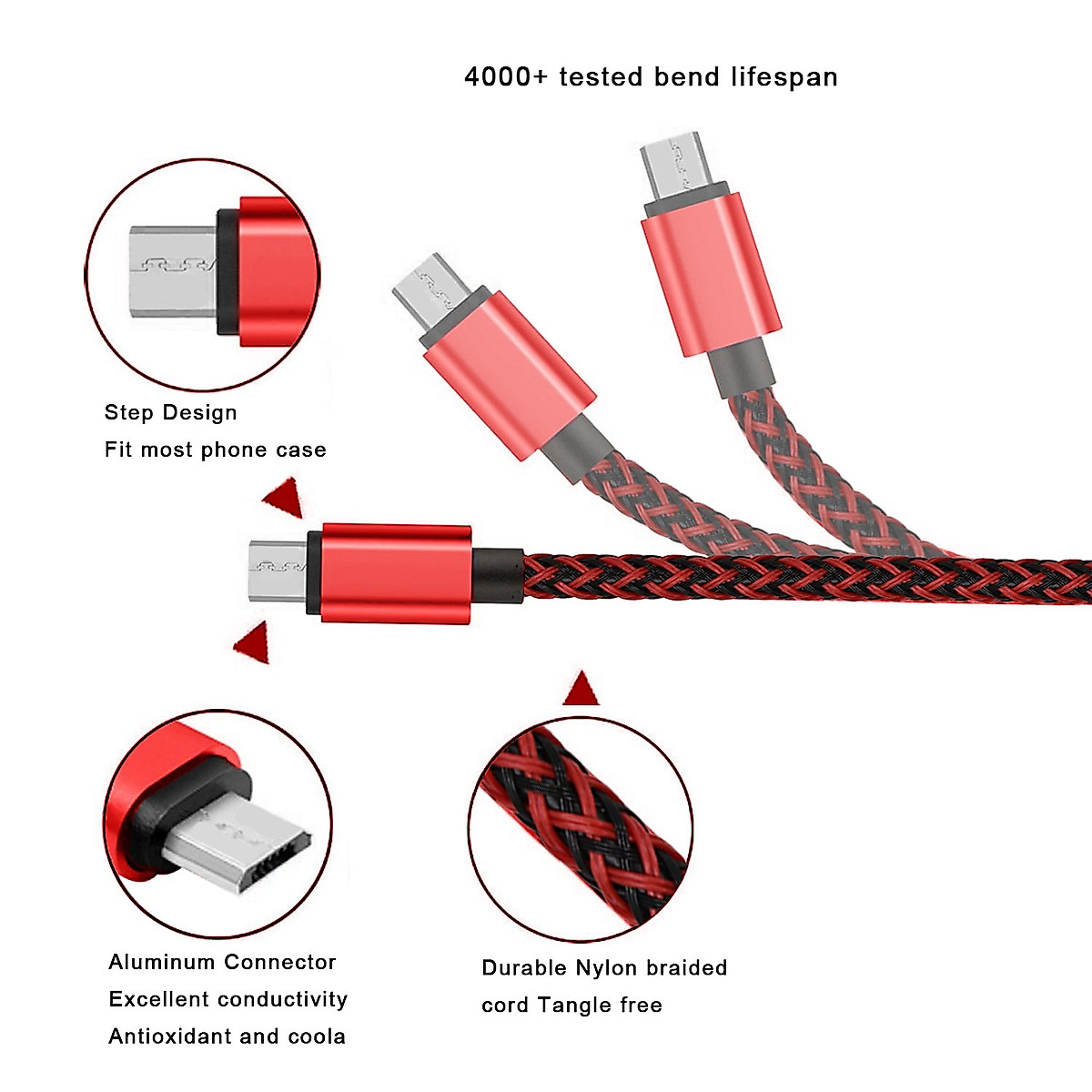 2 Pack PS4 Controller Charging Cable,Zwirelz Charging Cable for Xbox One Controller Nylon Braided Sync Cord Charger for Playstation 4 Dualshock 4 PS4 Slim/Pro, Android (Blue+Red)