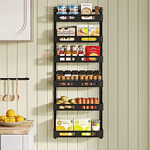 1Easylife 6-Tier Over the Door Pantry Organizer Black Pantry Organization and Storage with Adjustable Basket, Pantry Door Rack with Detachable Frame, Space Saving Hanging Spice Rack for Kitchen Pantry