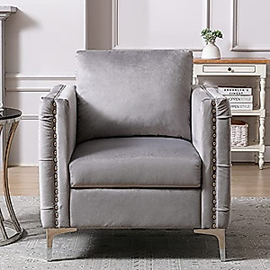 Harper & Bright Designs Modern Velvet Armchair, Tufted Button Accent Chair Club Chair with Steel Legs for Living Room Bedroom, Grey