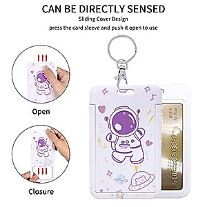 Fycyko Compatible with AirPods 2 Case Clear Cute Cartoon Rabbit Keychain Protective Cover Space Astronaut Purple Pattern Card Cover Credit Card ID Window Design for AirPods 2 &1