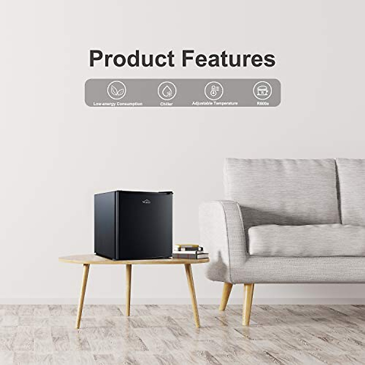 Walsh WSR17BK Compact Refrigerator, 1.7 Cu.Ft Single Door Fridge, Adjustable Mechanical Thermostat with Chiller, Reversible Doors, Black