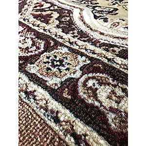 Traditional Octagon Persian Rug Beige Brown Burgundy & Black Design 520 (4 Feet X 4 Feet)