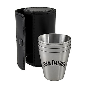 4 Piece Jack Daniels Stainless Steel Shot Glass Travel Set