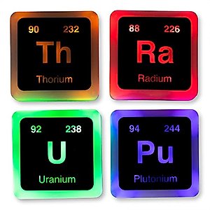 ThinkGeek Radioactive Elements Glowing Coaster Set - Radium, Plutonium, Uranium, and Thorium - Set of 4
