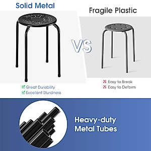 POWERSTONE Stackable Stools 6 Pack, Portable Stacking Bar Stools Iron Round Nesting Chairs Flexible Seating for Home Office School, Black