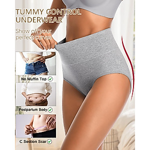 CULAYII Tummy Control Underwear for Women High Waisted Full Coverage Ladies Underwear Soft Stretch Cotton Postpartum Briefs Underwear Panties Pack(M)