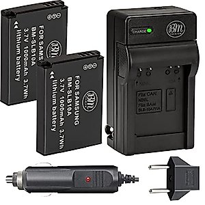 BIG MIKE'S ELECTRONICS BM Premium Pack of 2 SLB-10A Batteries and Battery Charger for Samsung EX2F HZ15W SL202 SL420 SL620 SL820 WB150F WB250F WB350F WB750 WB800F WB850F WB1100F Digital Cameras