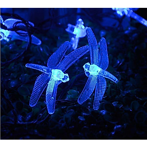 MUEQU Solar String Lights, Waterproof 20ft 30 LED Dragonfly Christmas Fairy Lights Garden Solar Lights,Decoration String Lights for Indoor, Garden, Home, Patio, Lawn, Party and Holiday (Blue)