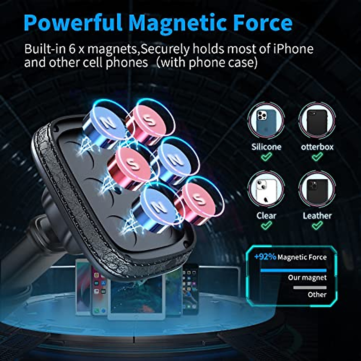 APPS2Car Magnetic Phone Car Mount, Universal Dashboard Windshield Industrial-Strength Suction Cup Car Phone Mount Holder with Adjustable Telescopic Arm,6 Strong Magnets,for All Cell Phones