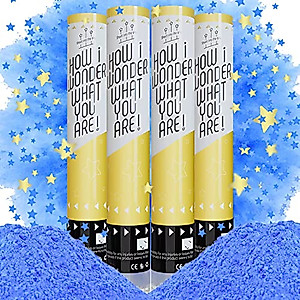 Workkeep Gender Reveal Confetti Powder Cannon - Set of 4 - Blue Only for Baby Boy with Blue Confetti Cannon Smoke Bombs, Gender Reveal Poppers with Gender Reveal Decorations Party Poppers