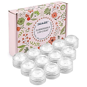 Submersible LED Lights, IMAGE 12 PCS LED Submersible Tea Lights Waterproof Floral Decoration Party Tea Lights, Battery Operated Flameless Tea Lights for Party, Wedding, Garden and Bath White