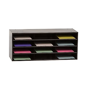Durham 432-08 Black Cold Rolled Steel Horizontal Literature Storage Rack, 33-3/4" Width x 14-1/4" Height x 11-5/8" Depth, 12 Pocket