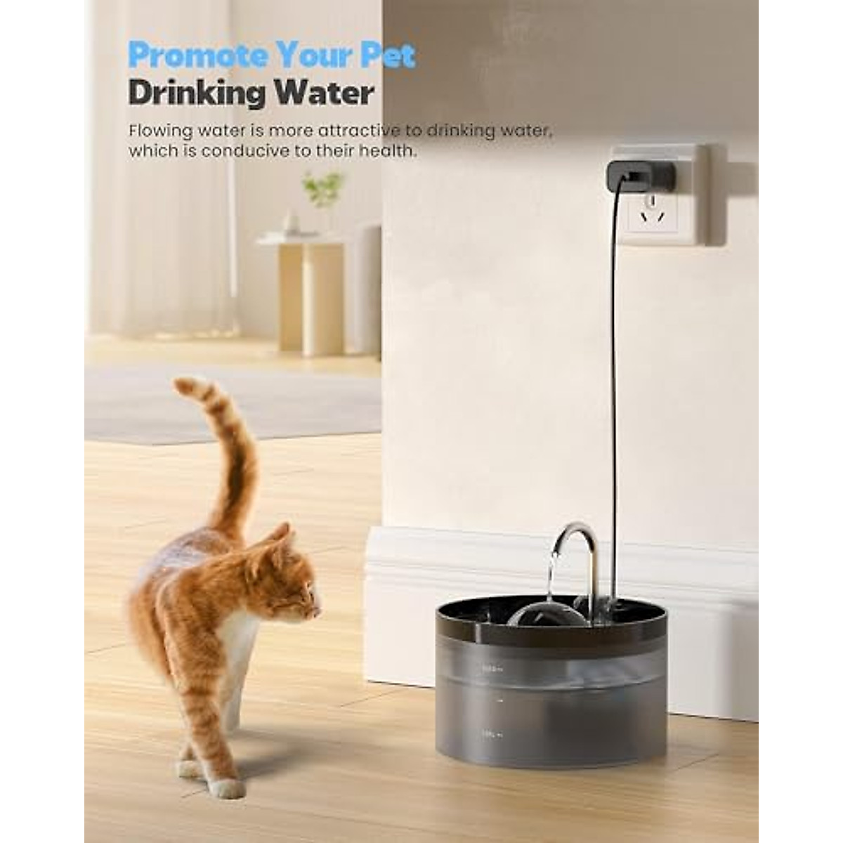 UIOOQ Cat Water Fountain, Pet Waterer Fountain with Ultra Silent Pump, Activated Carbon Filter Keep Water Fresh, 2.2L Capacity, Faucet Design, Anti Sputtering, Suit for All Kinds of Cat