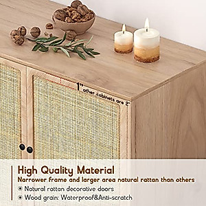 XIAO WEI Set of 2 Sideboard with Handmade Natural Rattan Doors, Rattan Cabinet Console Table Storage Cabinet Buffet Cabinet, for Kitchen, Living Room, Hallway, Entryway, Natural
