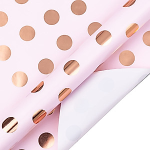 WRAPAHOLIC Wrapping Paper Roll - Mini Roll - 17 Inch x 33 Feet - Rose Gold Foil Polka Dot Design for Birthday, Holiday, Wedding, Baby Shower