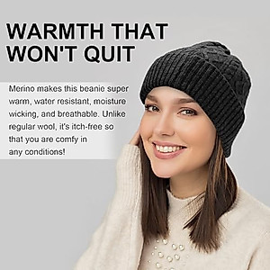 XXL Oversized 100% Merino Wool Beanie Hat for Men & Women, Extra Large Warm Winter Cap for Big Heads, Stretchy Knitted Cap