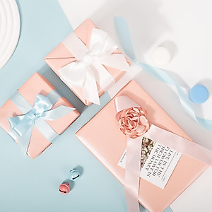 Homeral Pink Baby Shower Wrapping Paper Roll - Shimmer Pearl Luster Reversible Gift Wrap Paper for Baby Shower, Birthday, Wedding, Easter - Mini Roll - 17 Inch x 32.8 Feet