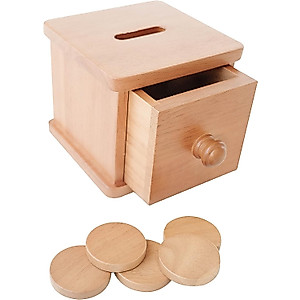 Montessori Coin Box Object Permanence - Wooden Coin Drop Toys for 1 Year Old - Develops Spatial Awareness & Cognitive Skills - Engaging and Educational Activity for Babies and Toddler Coins Toy