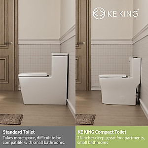 KE KING Compact One Piece Toilet, Quiet Dual & Powerful Flush Modern Toilet for Small Bathroom, Space Saving Toilet with Soft Close Toilet Seat, 12'' Rough-In Toilet