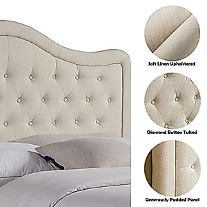 Rosevera Niana Adjustable Headboard with Fine Linen Upholstery and Button Tufting for Bedroom, Queen (U.S. Standard), Beige