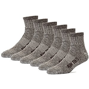 FUN TOES Merino Wool Ankle Socks Pack of 6 Arch Support and Cushioning Heel to Toe Reinforcement Ideal for Hiking (Brown, Men 10-13)