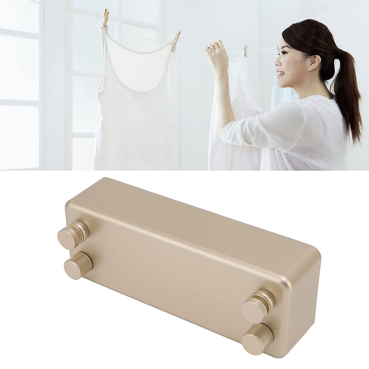 JUOPZKENN 13.8ft Retractable Clothesline,Wall Mounted Heavy Duty Thickened Stainless Steel Double Laundry Line,Clothes Drying Line for Balcony Hotel(Gold)