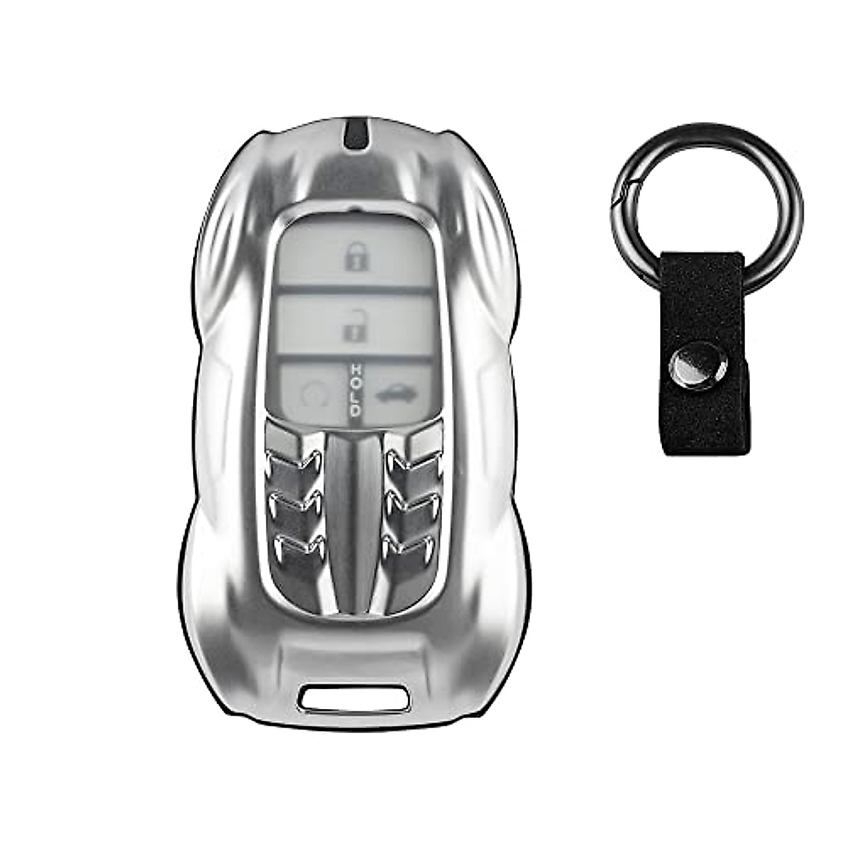 YFRAUTO Key Fob Cover for Honda Car Smart Key Case Full Protection Covers with Key Chain Ring Metal Silver for Honda Civic Accord CRV Pilot HR-V Odyssey Passport