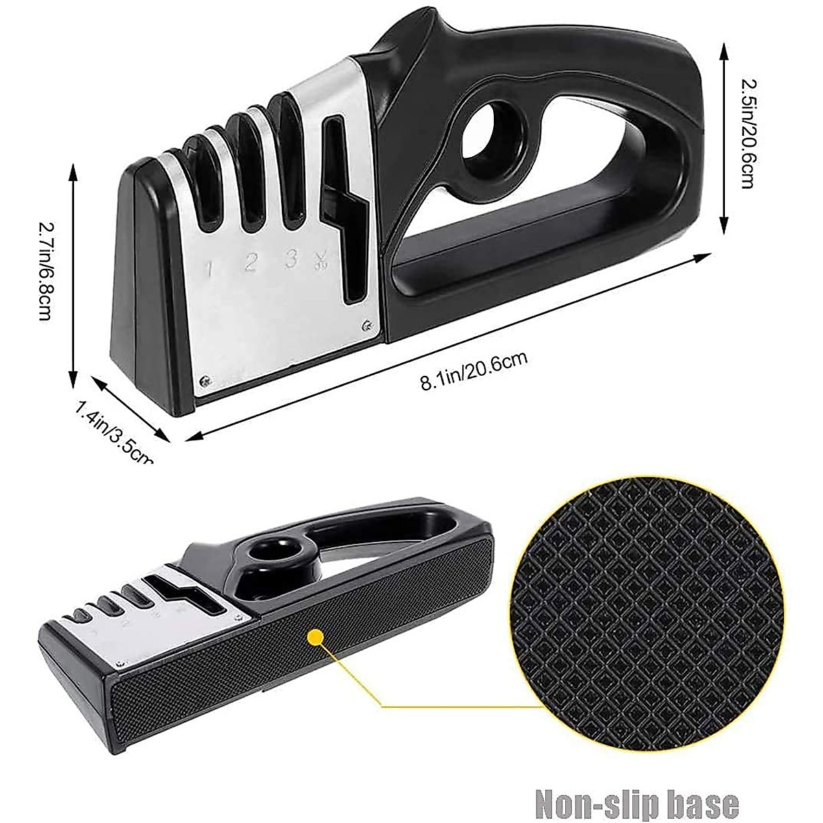 4 Stage Manual Kitchen Knife Sharpener - XPANON Professional Stainless Steel Chef Knives Sharpener with Scissors Sharper, Easy to Use for Kitchen, Camping & Hiking