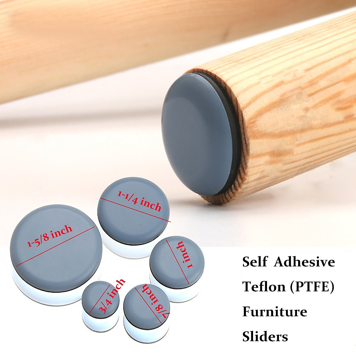 1" Adhesive Furniture Sliders -Furnigear Chair Glides PTFE Mover Slide on Furniture & Kitchen Appliances Slider Easy and Safely - Best Furniture Sliders for Carpet Hardwood Floors (20 Pack)