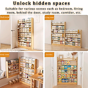 Floor Bookcases Display Racks Tall Thin 10cm Standing 2-8 Tier Bookshelves Wood Frame Behind The Door Open Storage Rack Shelf Book Shelf for Bedroom, Living Room, Home Office