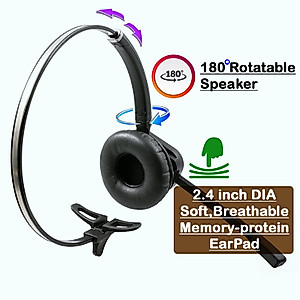 INNOTALK Wireless Headset Compatible with Polycom VVX 101, VVX 201, VVX 301, VVX 311, VVX 401, VVX 411, VVX 501, VVX 601 Phone with Remote Answering Cord(Explorer)