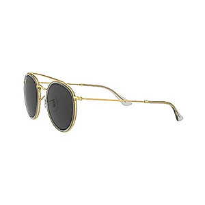 Ray-Ban RB3647N Double Bridge Round Sunglasses, Legend Gold/Polarized Black, 51 mm