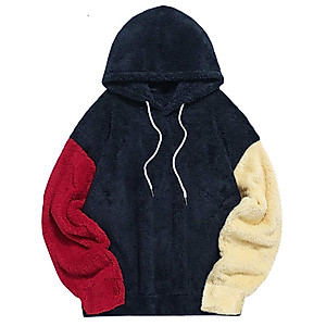 ZAFUL Fuzzy Pullover Hoodie Long Sleeve Contrast Color Sherpa Outwear Sweatshirt Tops with Pocket Cadetblue S