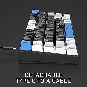 60% Mechanical Gaming Keyboard,White Black Blue Keycaps Gaming Keyboard with Linear Red Switch, Detachable Type-C Cable Mini Keyboard with Blue LED Light for Windows/Mac/PC/Laptop